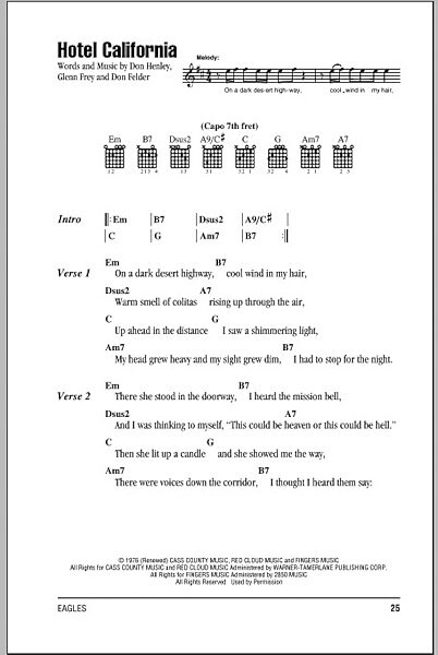 Hotel California - Guitar Chords/Lyrics - Jonathan Sturgill